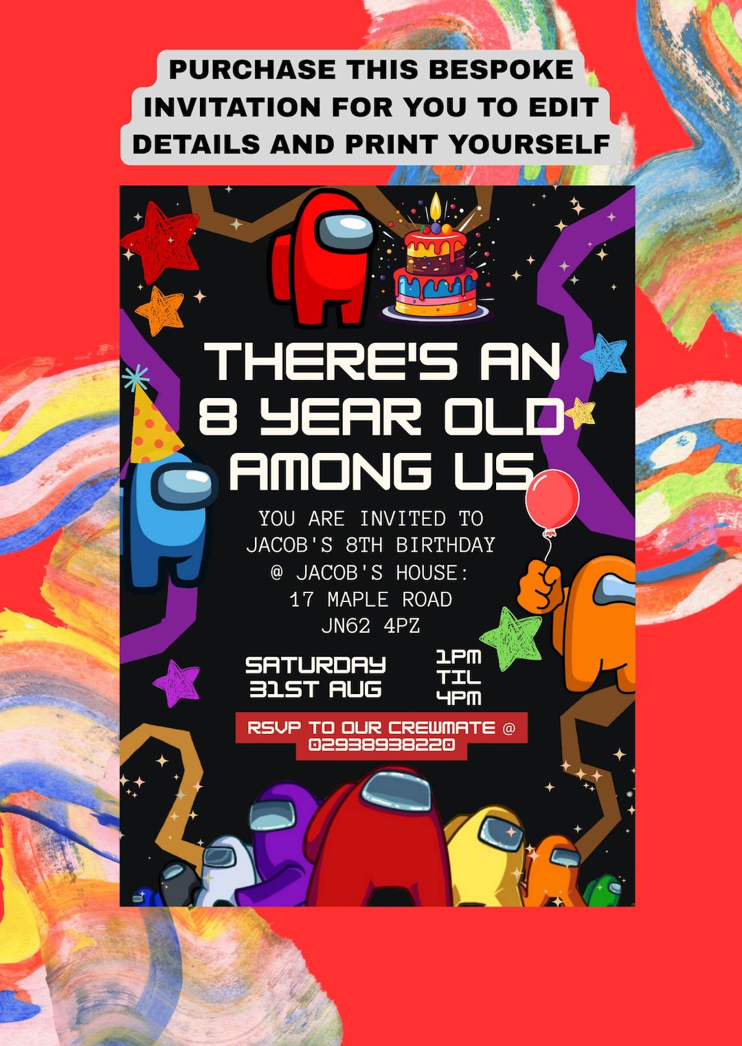 Among Us Bespoke Party Invitation - Editable Digital File. Cool Boys ...