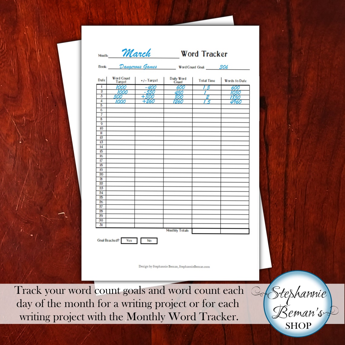 PRINTABLE Monthly Word Count Tracker for Writers Minimal - Etsy