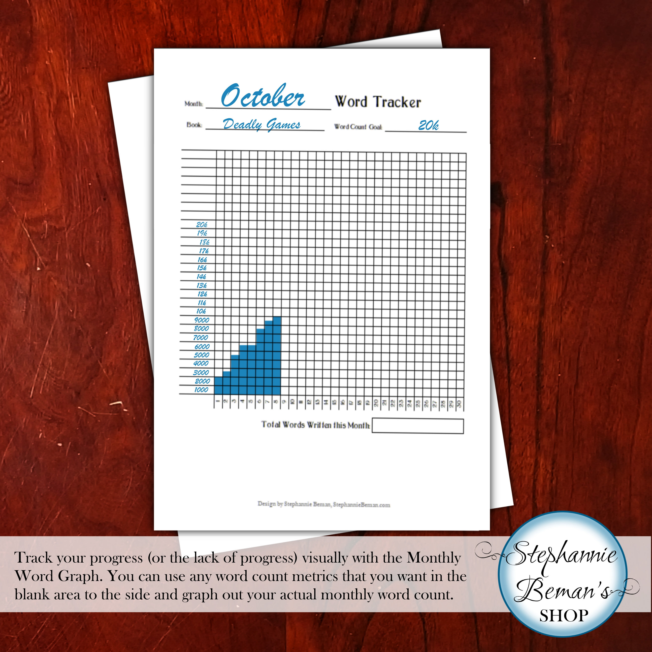 PRINTABLE Monthly Writing Tracker Word Count Graph for - Etsy