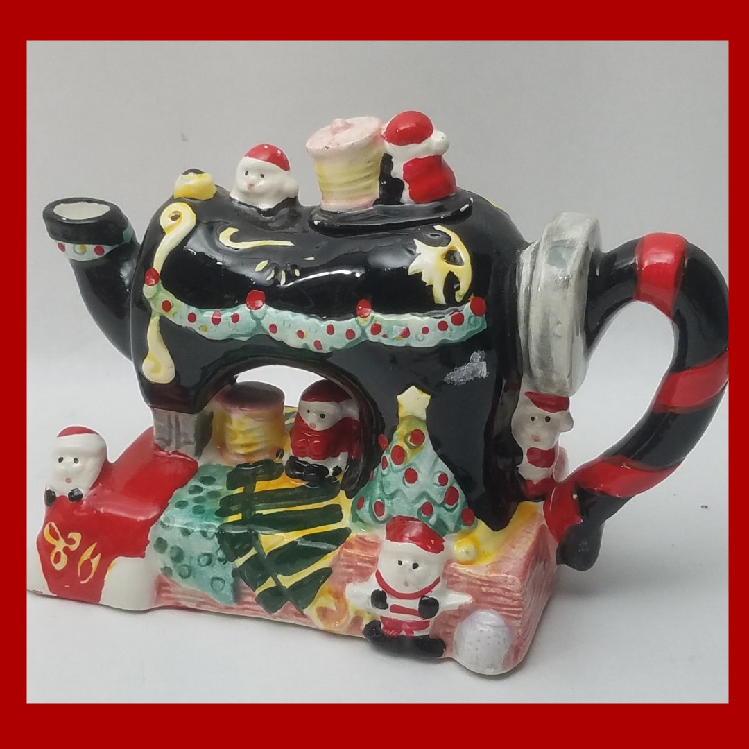 Santa's Elves Xmas Sewing Machine Miniature Tea Pot - Etsy