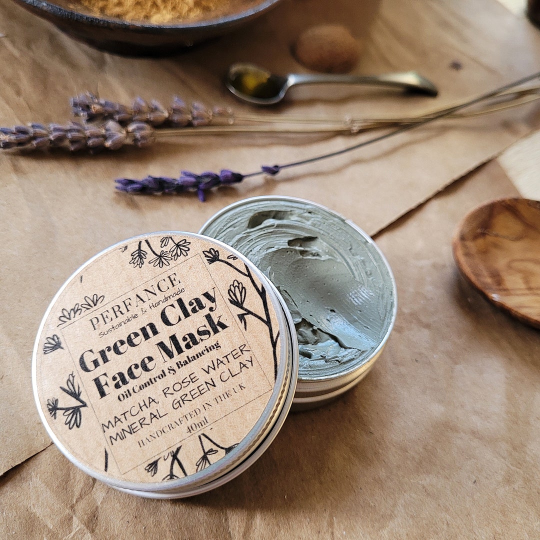 Green Clay Face Mask for Oily Skin With Rose Water & Black Seed Oil ...