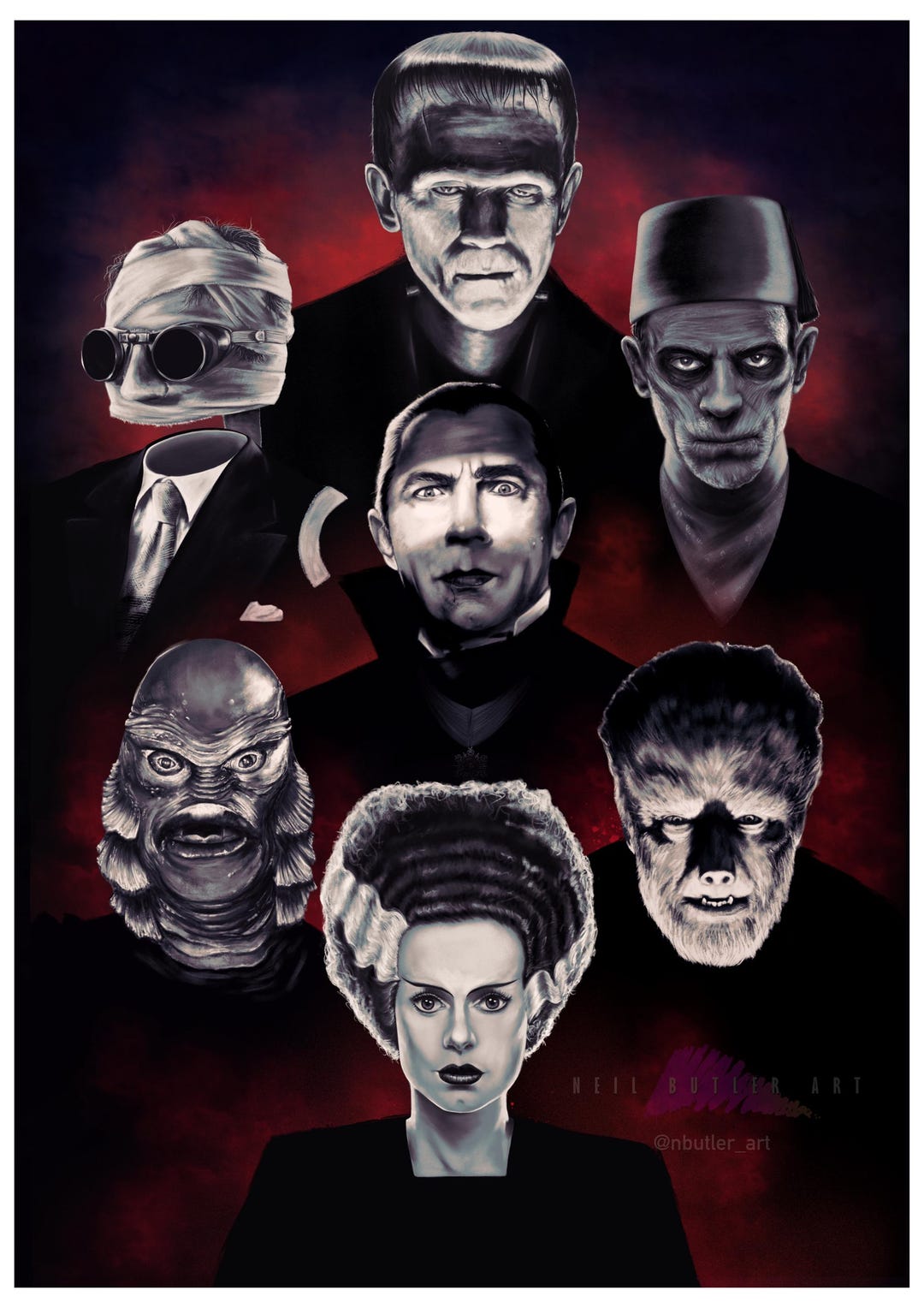 Universal Horror Icons Portraits, Fine Art Print, A4 Size - Etsy New ...