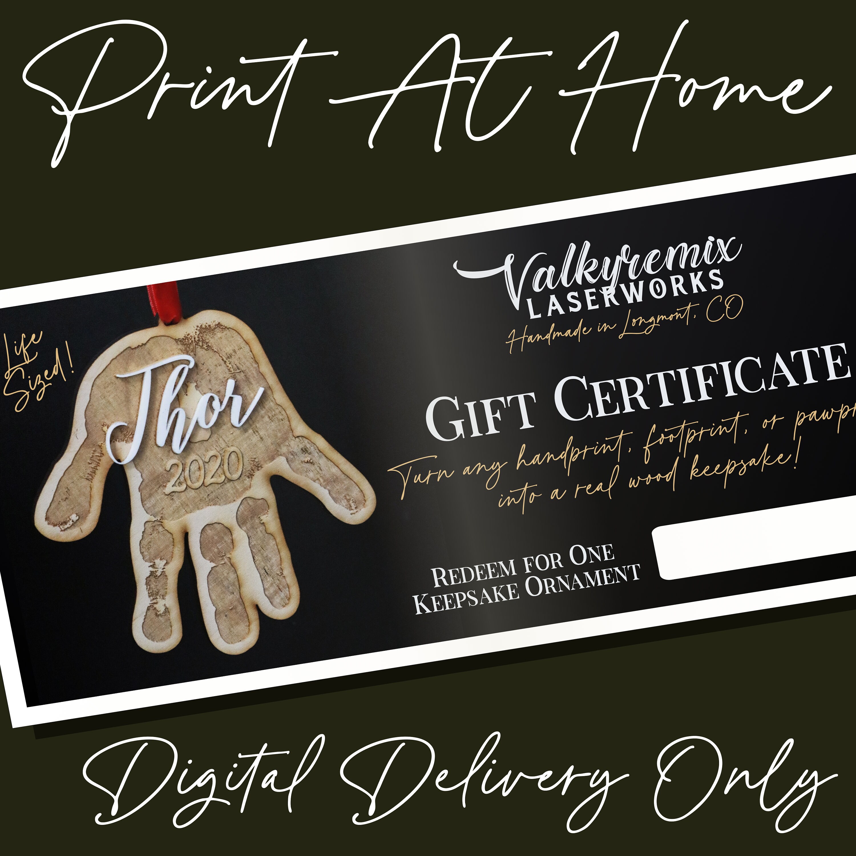 Printable GIFT CERTIFICATE | Custom Life Size Handprint Ornament ...