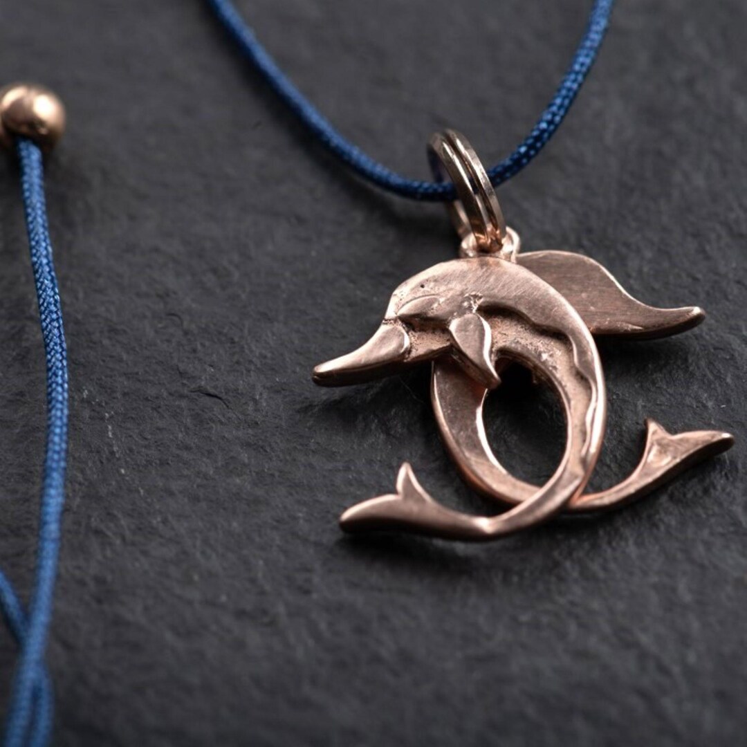 Vintage Pendant Two Dolphins, 925 Silver Newly Plated With 18k Rose ...