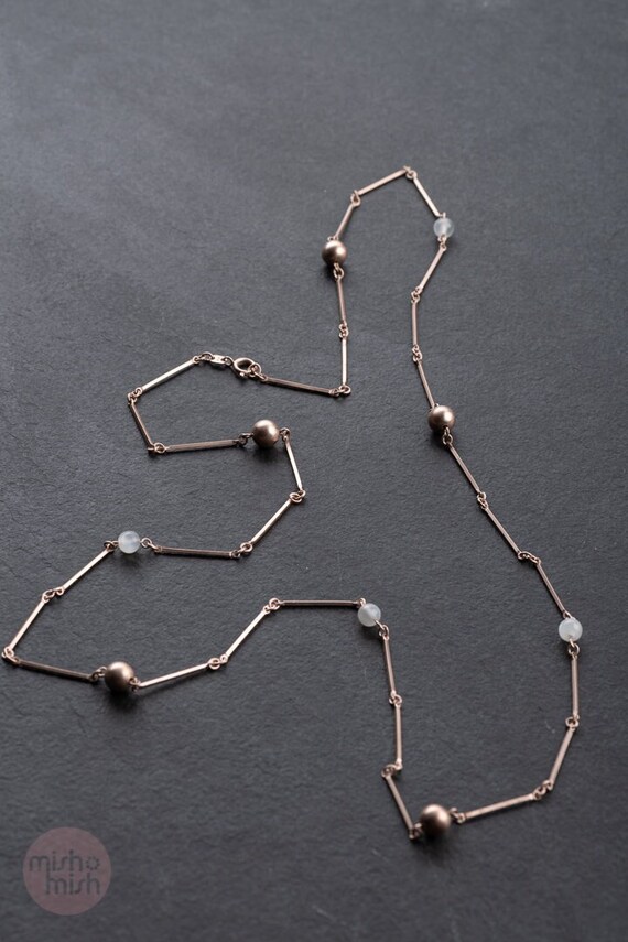 Unique, long chain of rods with balls and moonstone, … - Gem