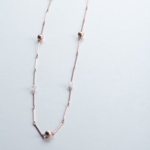 Unique, long chain of rods with balls and moonstone, … - Gem
