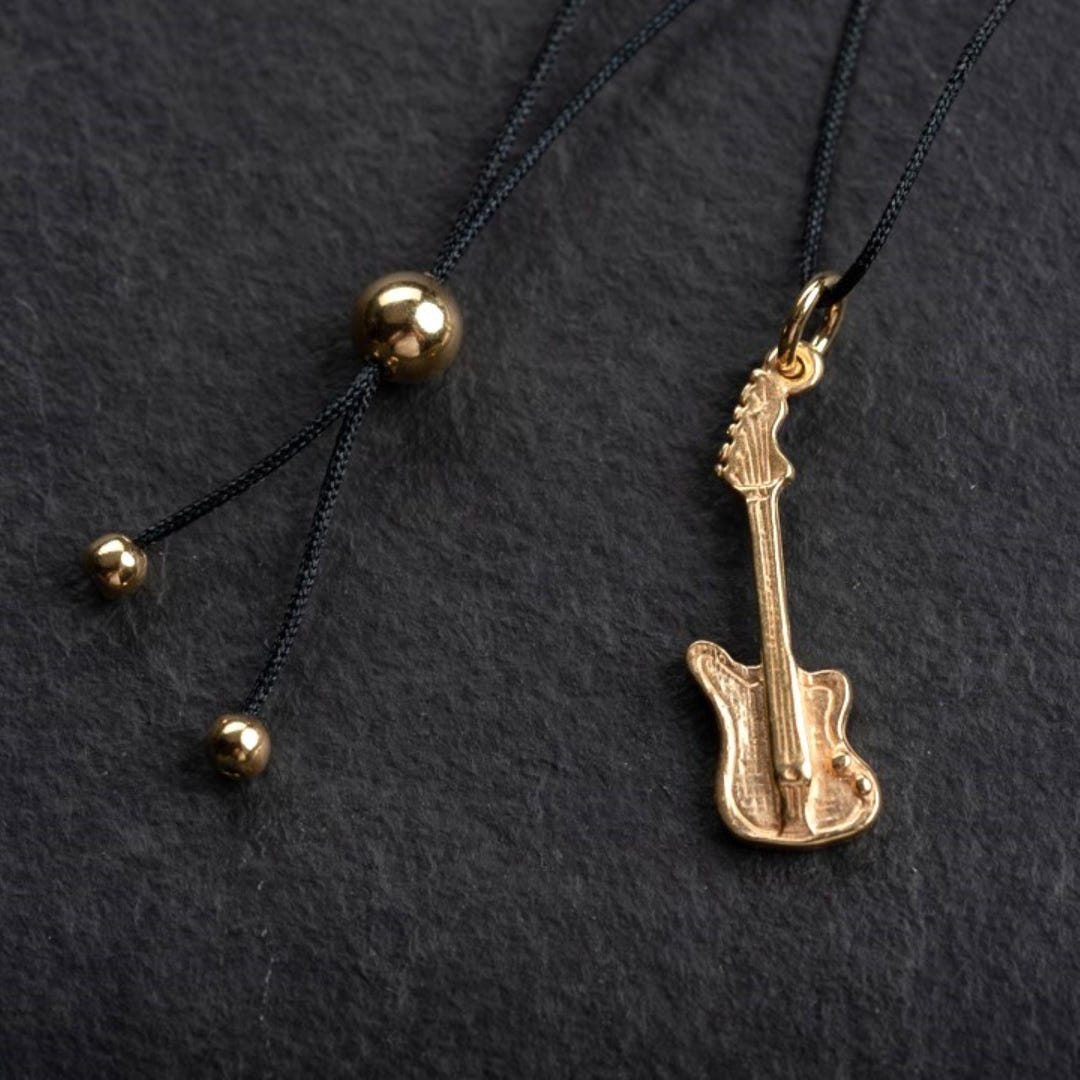 Vintage Guitar Pendant, 925 Silver, Replated With 18k Yellow Gold ...