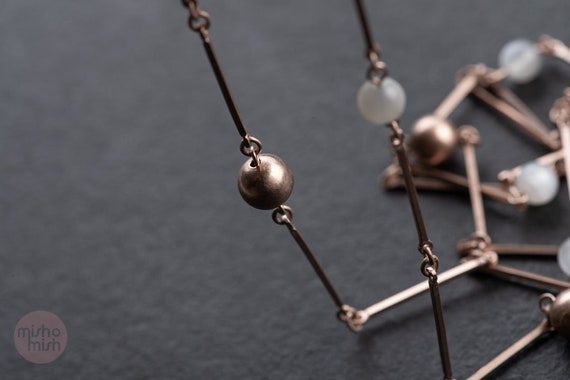 Unique, long chain of rods with balls and moonstone, … - Gem