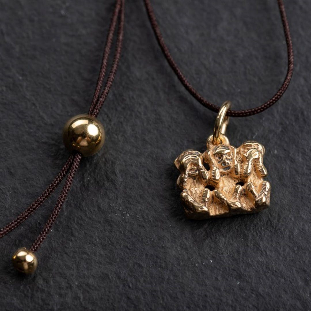 Vintage Three Wise Monkeys Pendant, 835 Silver, Replated With 18k ...