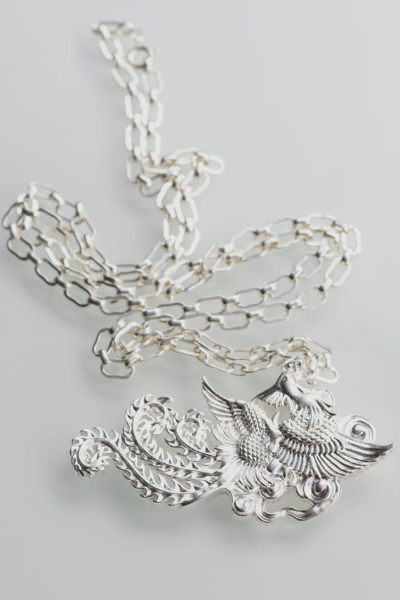 Vintage Phoenix pendant with wide anchor chain, amule… - Gem