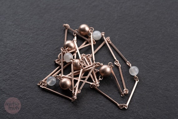 Unique, long chain of rods with balls and moonstone, … - Gem