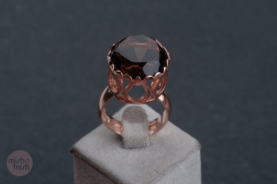 Vintage Cocktail Ring With Smoky Quartz, Completely Refurbished, 925 ...