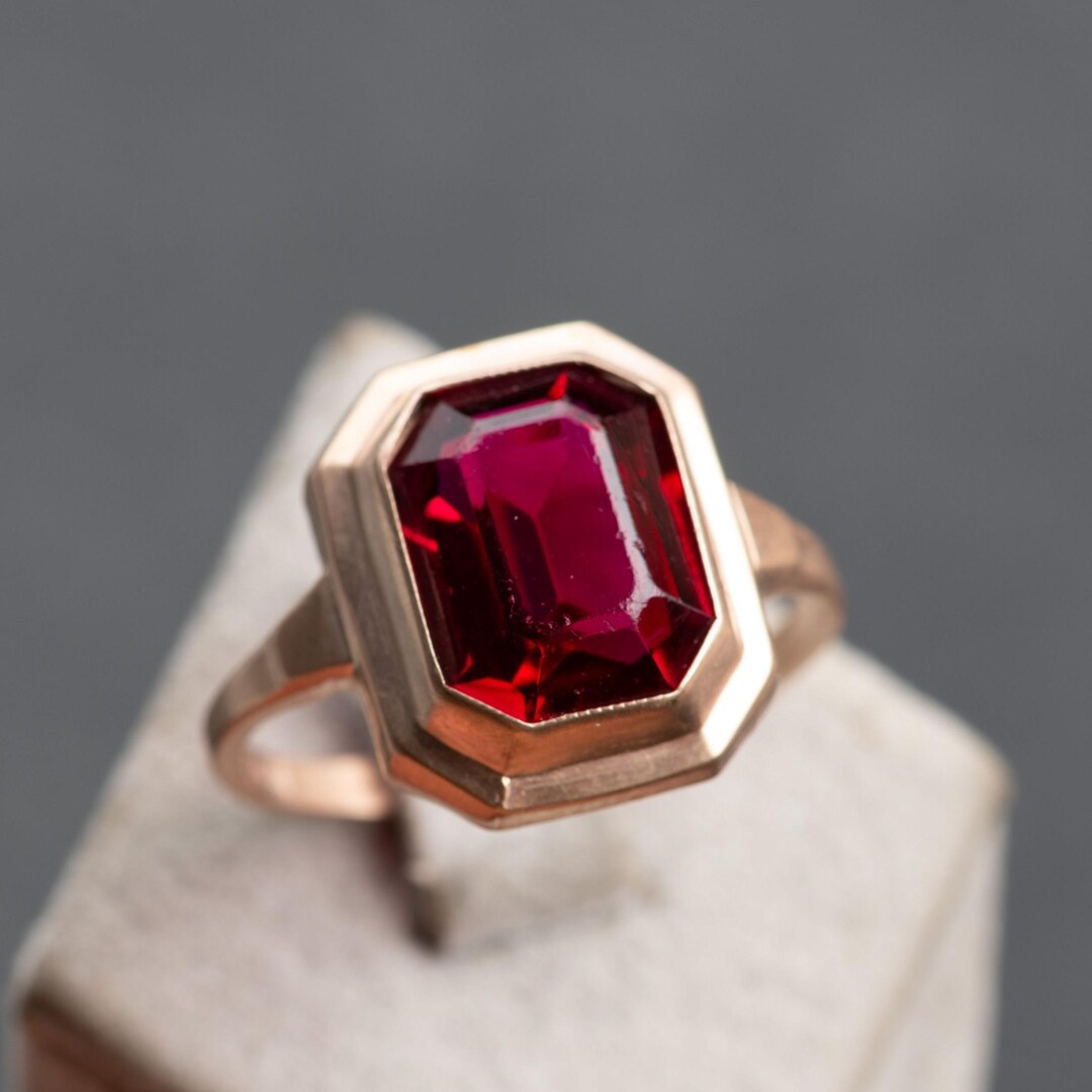 Antique Ring With Red Gemstone, 835 Silver Plated With 18k Rose Gold ...