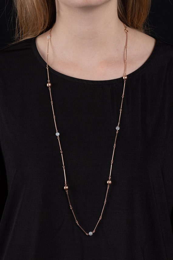 Unique, long chain of rods with balls and moonstone, … - Gem