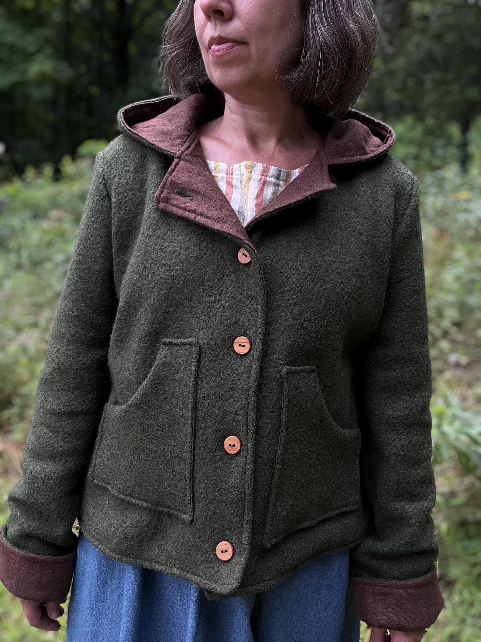 Woodland Jacket - Hooded Boiled Wool Jacket With Wooden Buttons and ...
