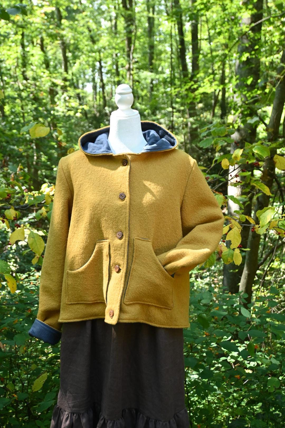 Woodland Jacket - Hooded Boiled Wool Jacket With Wooden Buttons and ...