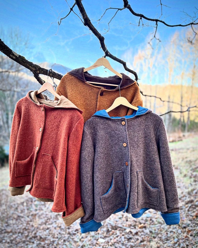 Woodland Jacket - Hooded Boiled Wool Jacket With Wooden Buttons and ...
