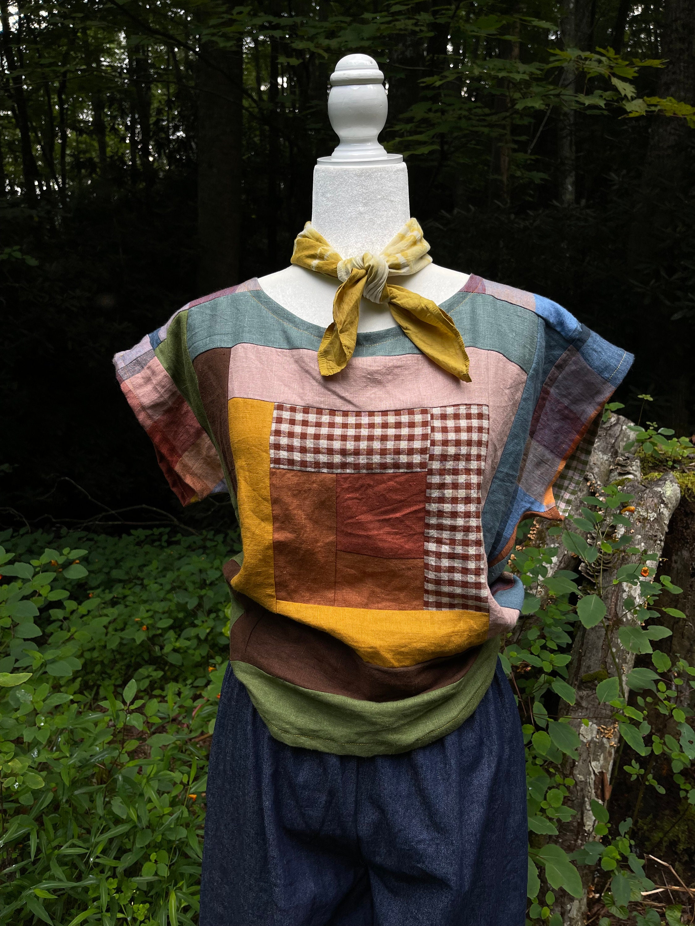 Linen Patchwork Easy Boxy Top Summer Top, Handmade, Patchwork, Simple ...