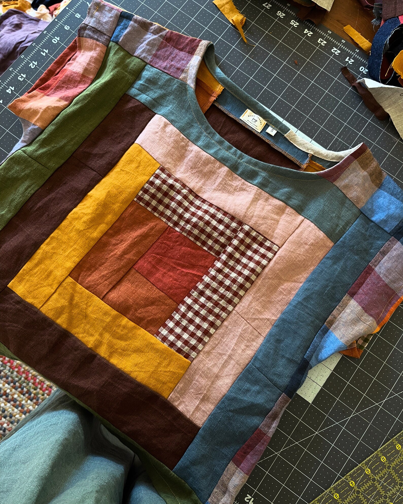 Linen Patchwork Easy Boxy Top Summer Top, Handmade, Patchwork, Simple ...