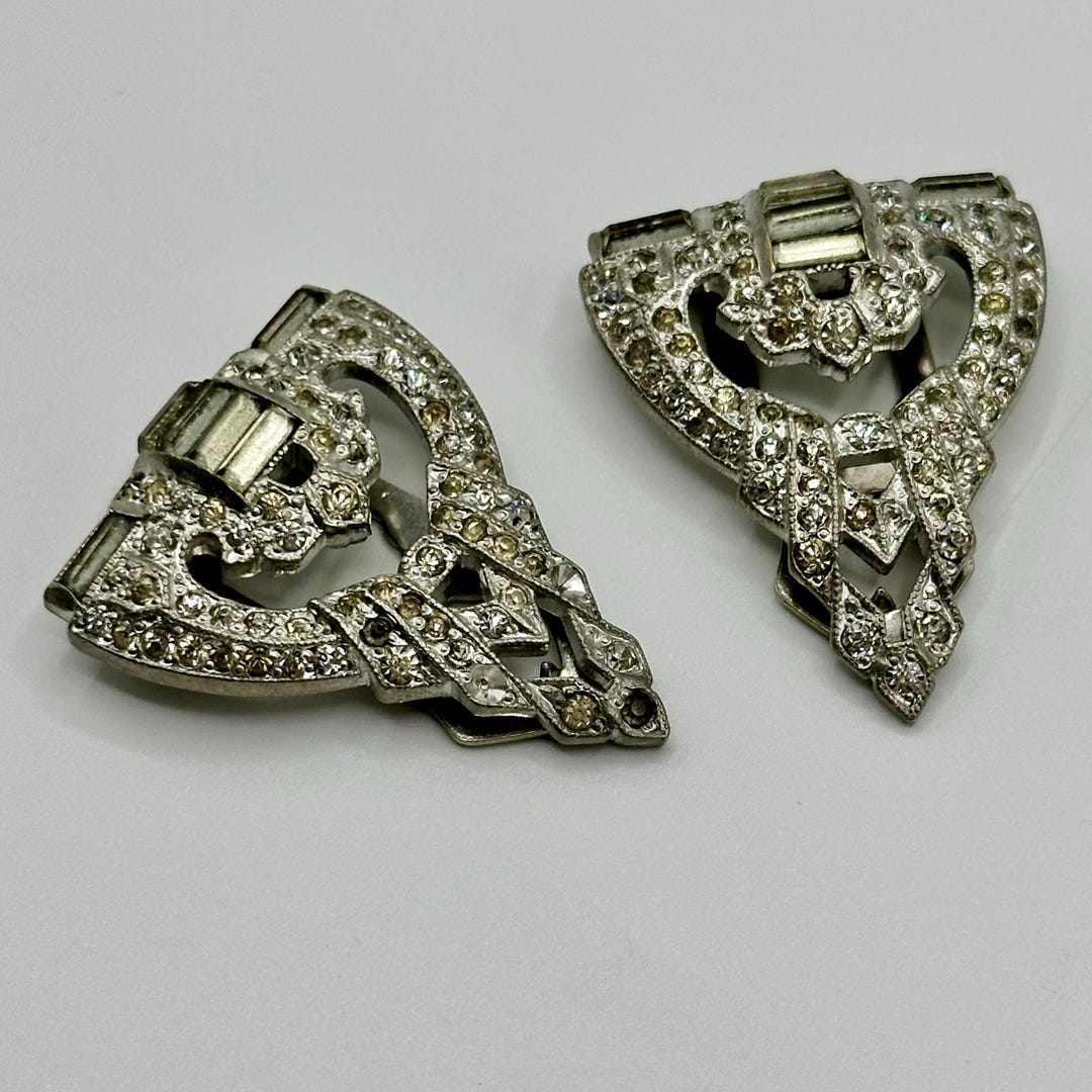 Antique Art Deco Matching Silver Tone Shoe Clips 1930 Fur or Dress ...