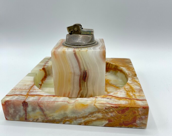 Vintage Ashtray and Lighter Set Italian Carved Alabaster Polished Onyx ...