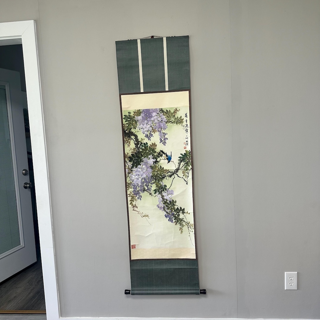 Vintage 1980s Japanese Kakejiku Hanging Scroll Wall Art Asian Water ...