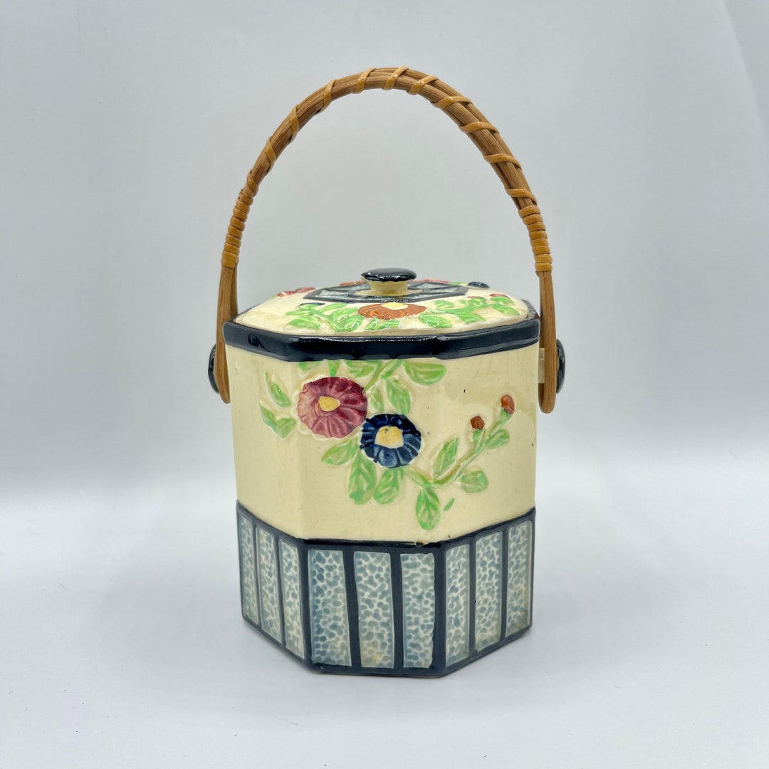 Vintage Japanese Ceramic Biscuit Jar Asian Floral Cracker Container ...