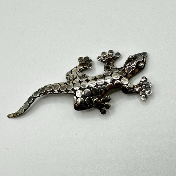 Vintage Silver Artisan Gecko Lizard Brooch Reptile Pi… - Gem