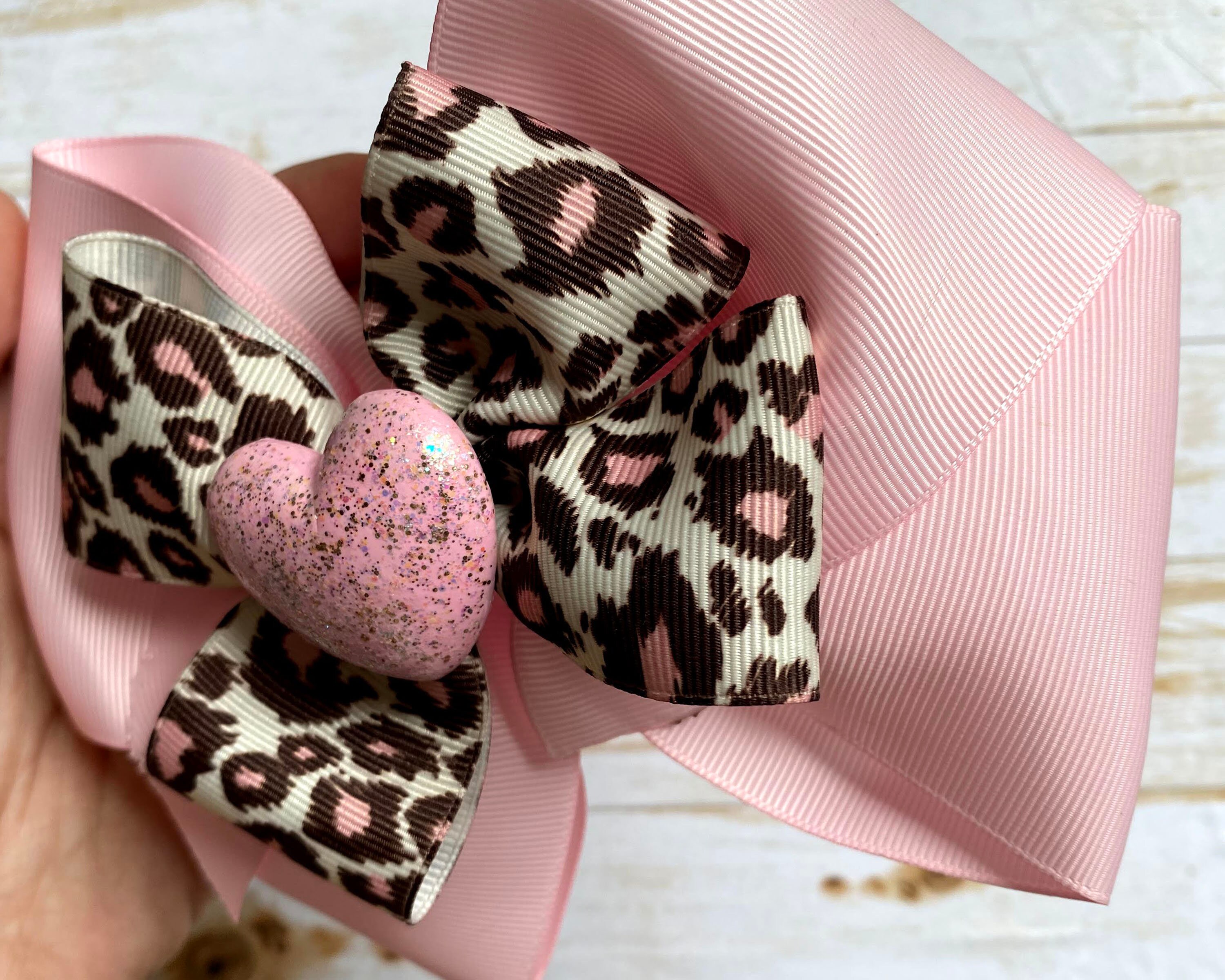 Pink Cheetah Hair Bow, Animal Print Layered Hair Bow, Leopard Print ...