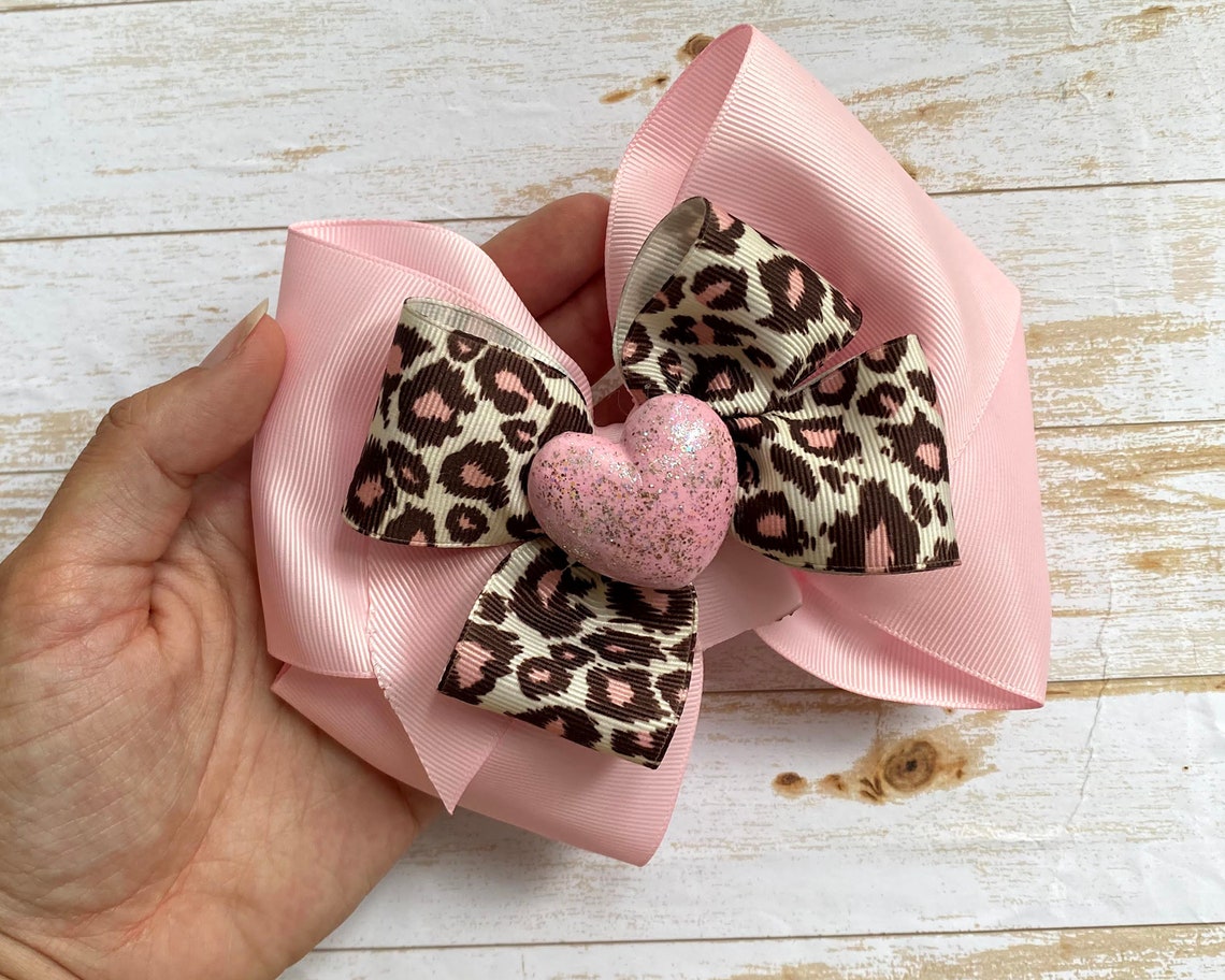 Pink Cheetah Hair Bow, Animal Print Layered Hair Bow, Leopard Print ...