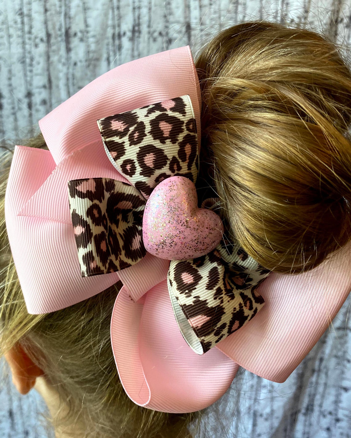 Pink Cheetah Hair Bow, Animal Print Layered Hair Bow, Leopard Print ...