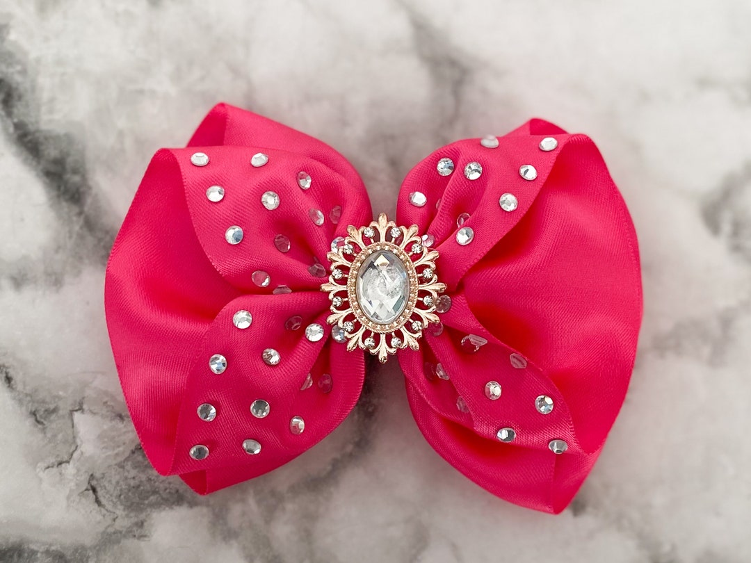 Hot Pink Pageant Hair Bow Rhinestone Small Hair Bow Fancy Pink Bow ...
