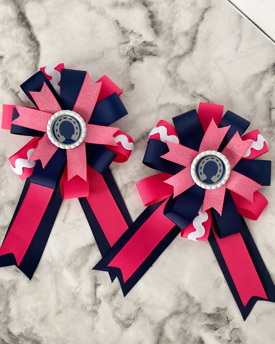Pink Equestrian Show Bow for Horse Show Bow Navy Pink Pigtail Bow for ...