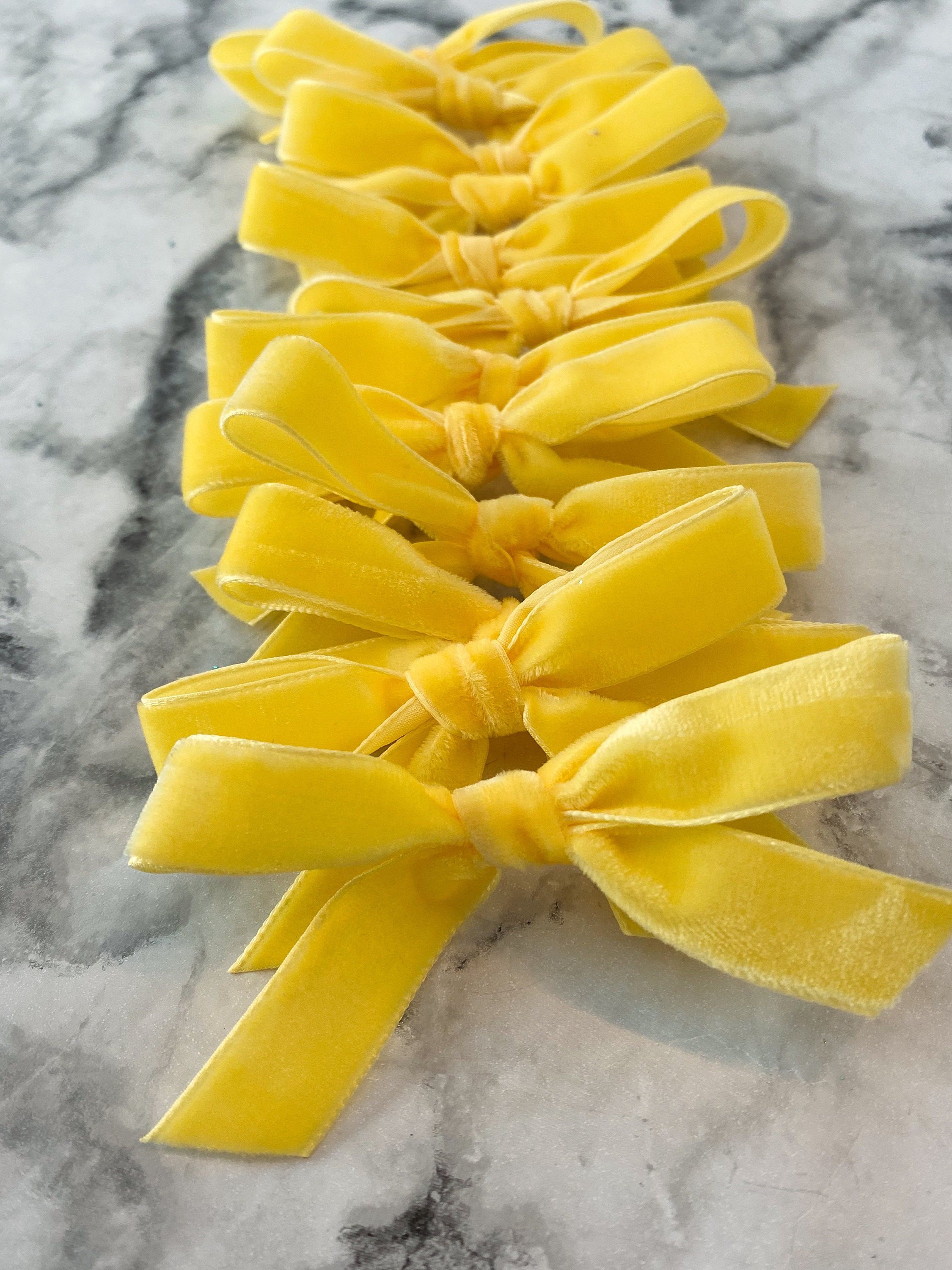 Yellow Velvet Bow Set 12 Pretied Bows for Gifts Bow for Wedding Favor ...