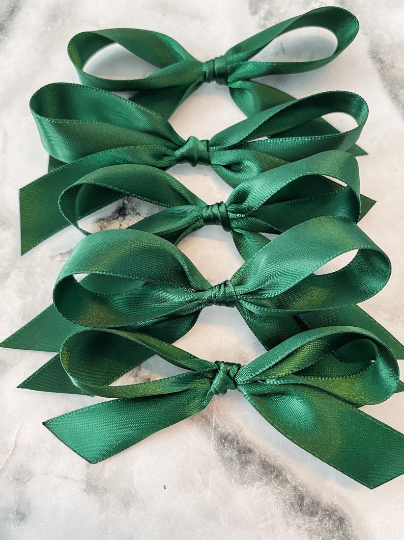 Dark Green Satin Bow Set Pretied Bows for Gifts Bows for Wedding Favor ...