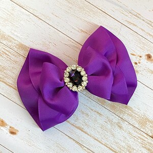 Ruffled Deep Purple Hair Bow, Bow With Rhinestone Center, Formal Hair ...