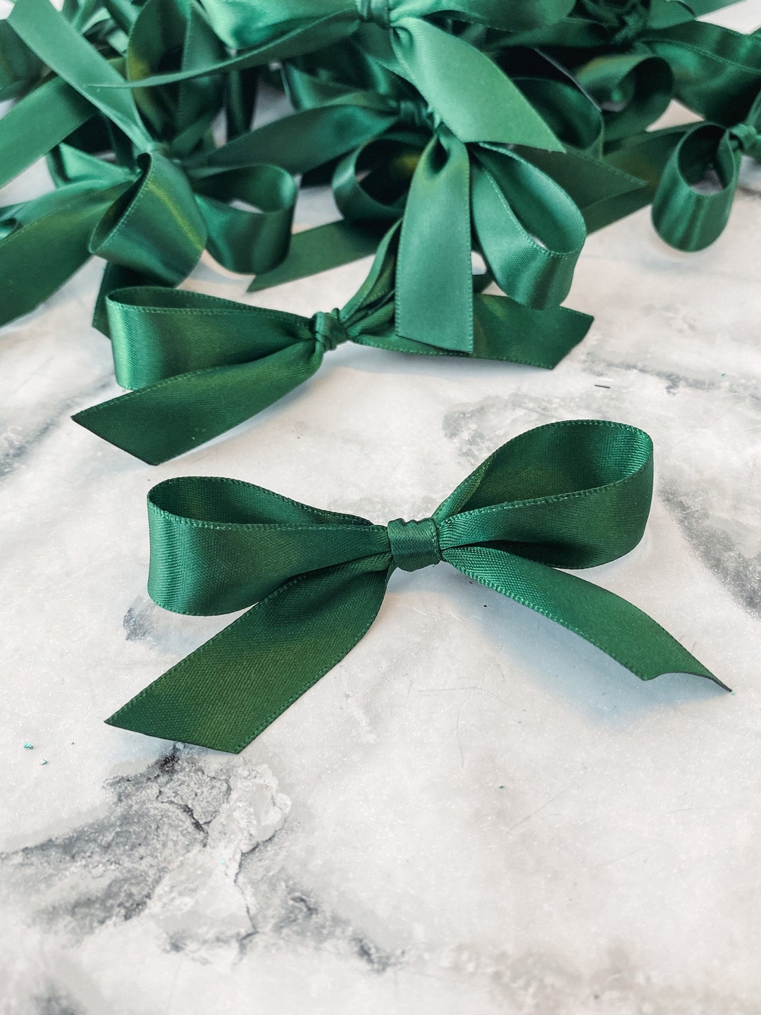 Dark Green Satin Bow Set Pretied Bows for Gifts Bows for Wedding Favor ...