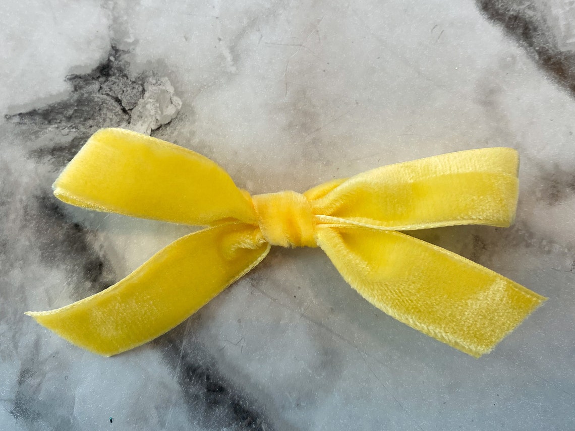 Yellow Velvet Bow Set 12 Pretied Bows for Gifts Bow for Wedding Favor ...