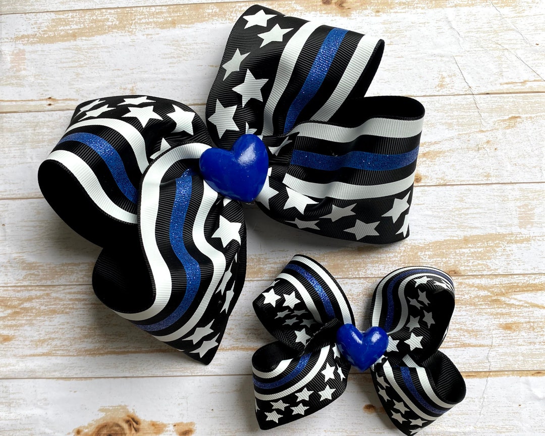 Police Hair Bow, Thin Blue Line Bow, First Responder Hair Bow, Cop Hair ...