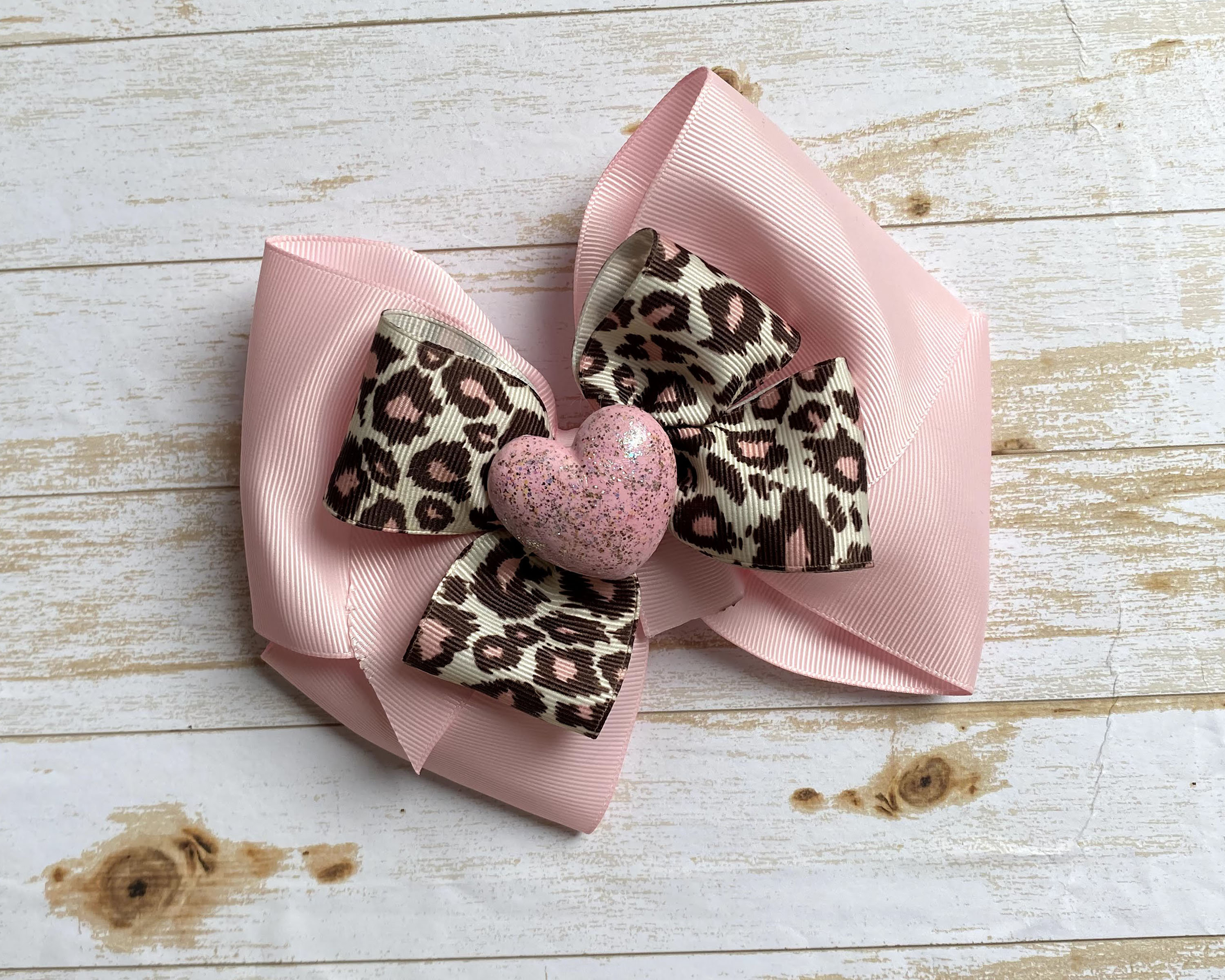 Pink Cheetah Hair Bow, Animal Print Layered Hair Bow, Leopard Print ...