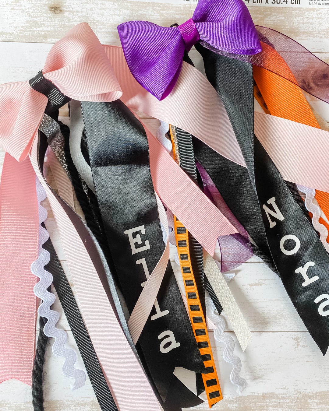 Halloween Bag Tag Streamer Ribbon Name Personalized Pink Black ...