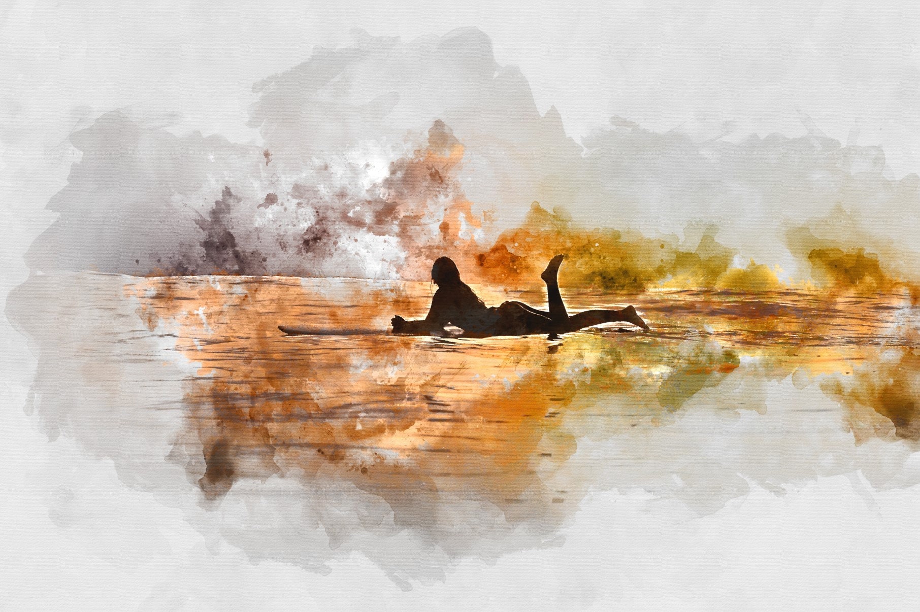 SURFER GIRL Water Color Painting - Surfing Print, Ocean Water Color ...