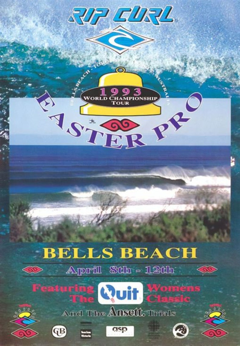 1993 Rip Curl Bells Beach Easter Pro Surfing Poster – Vintage Surf Art ...