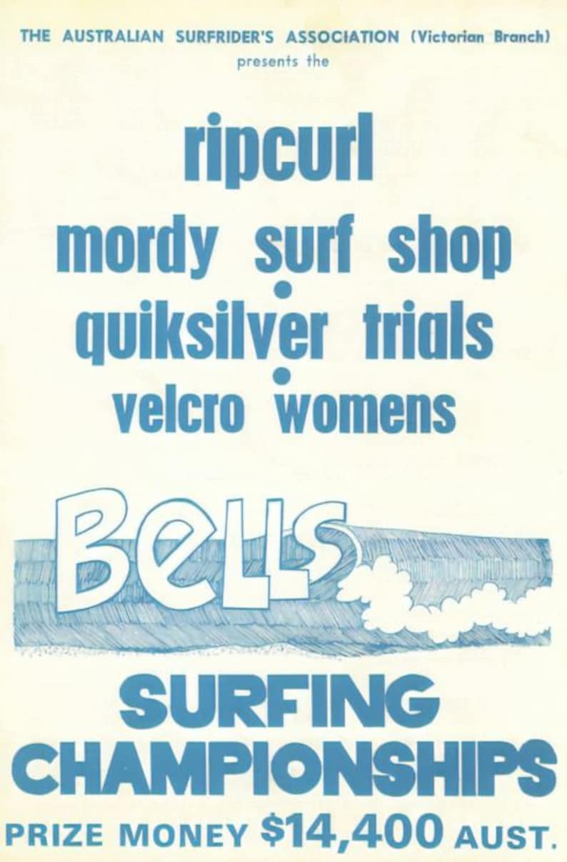 1977 Rip Curl Bells Surfing Championship Print - Vintage Surf Poster ...