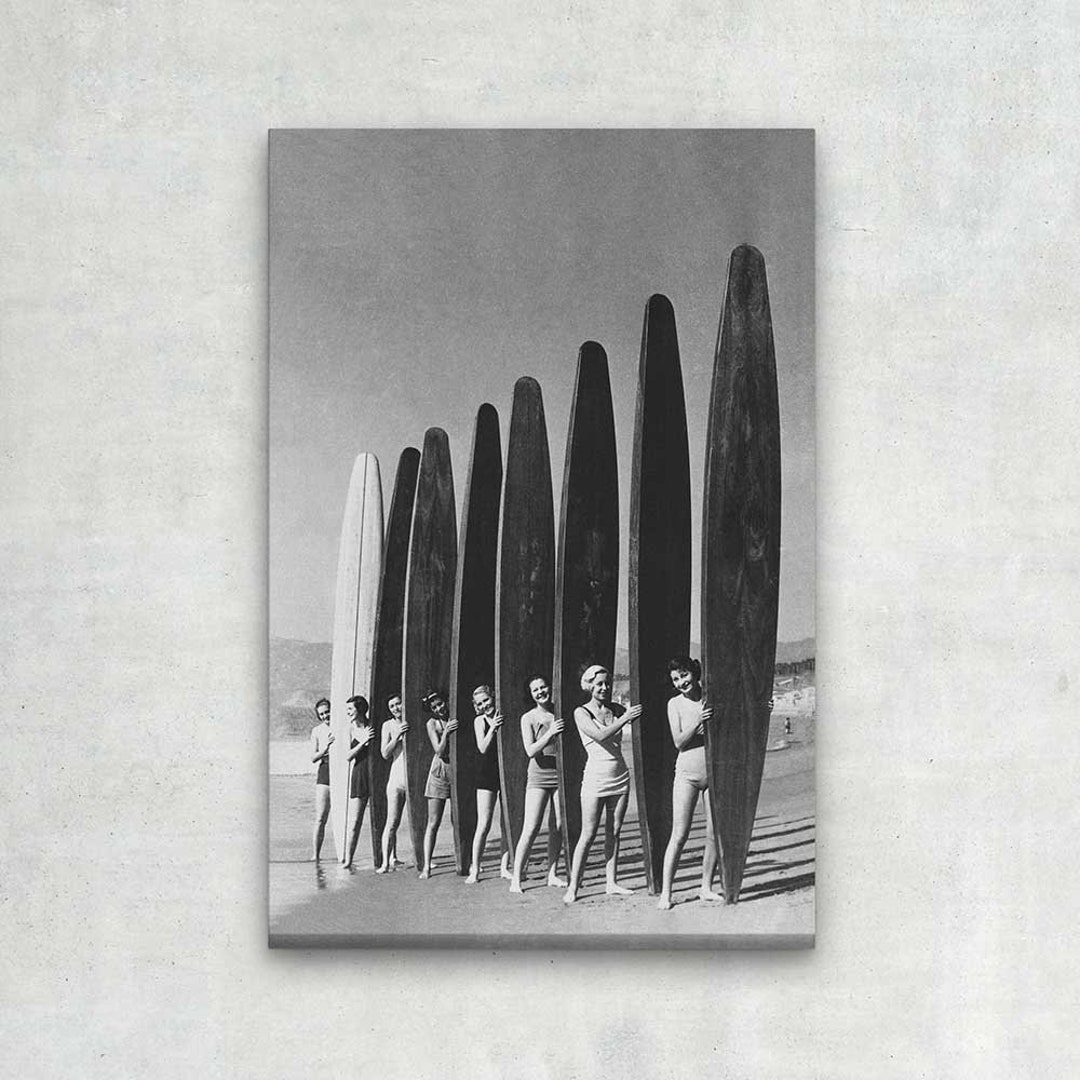 WRAPPED CANVAS - Vintage SURFING Photo - Black & White Surf Photo ...