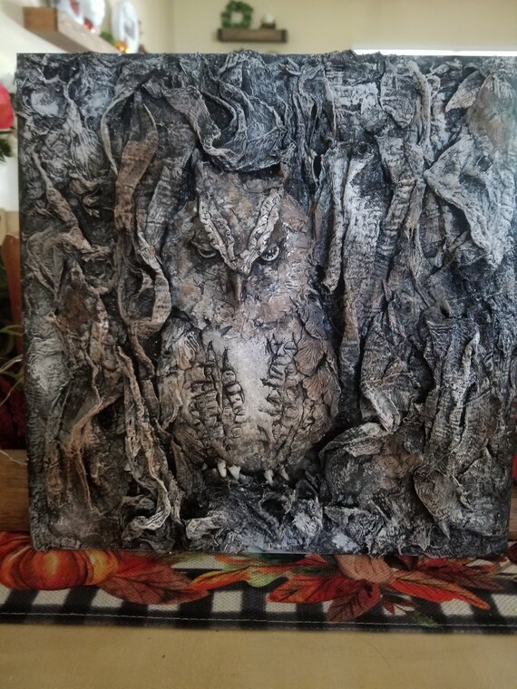 Unframed Owl Hidden Owl on Wooden Plate Powertex Wall - Etsy