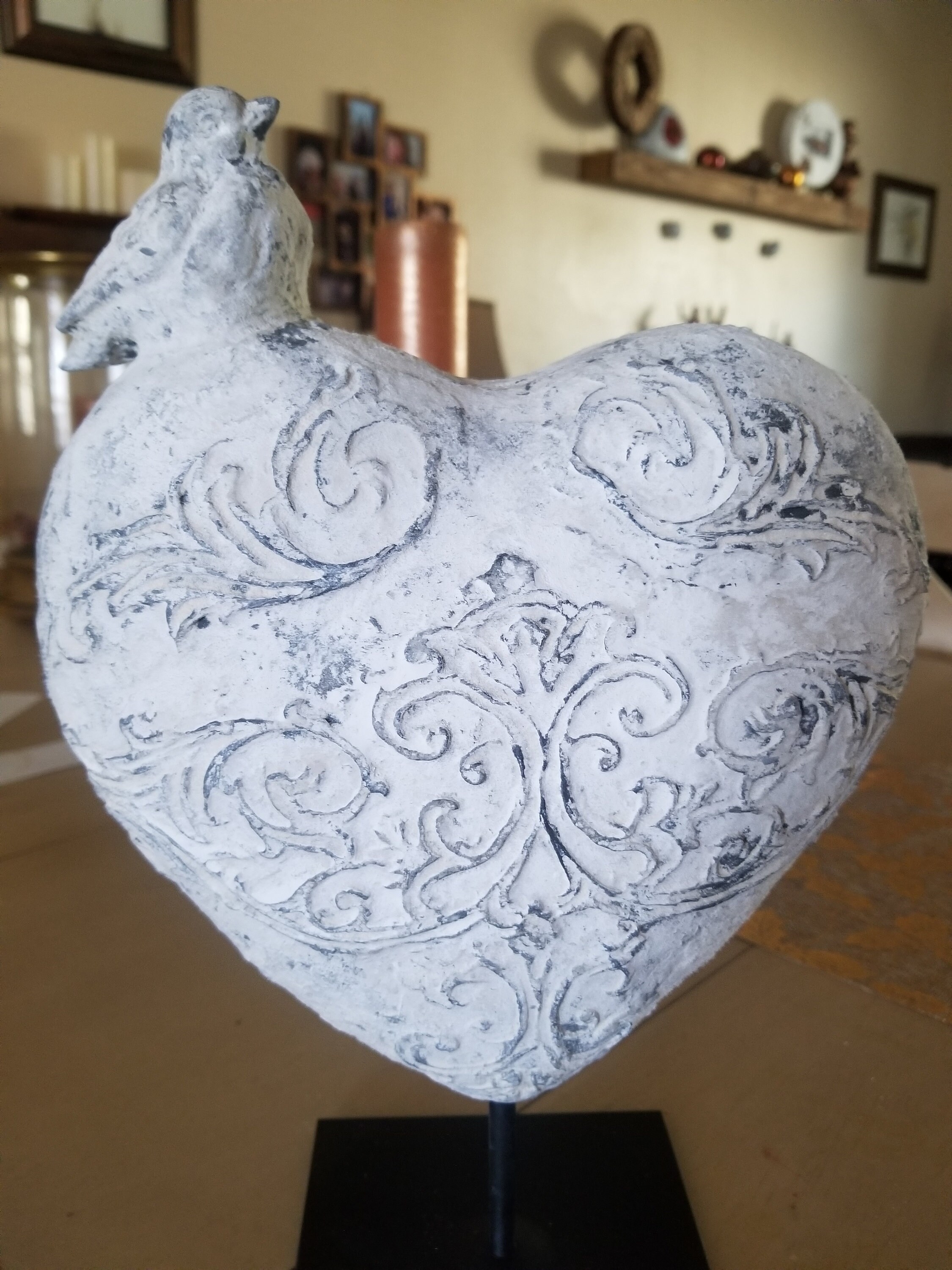 Mixed Media Art Powertex Heart With Bird Stone Art rustic Home Decor ...