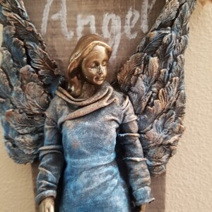 Blue Angel on Reclaimed Cedar Wood Plank - Powertex Angel on Wood ...