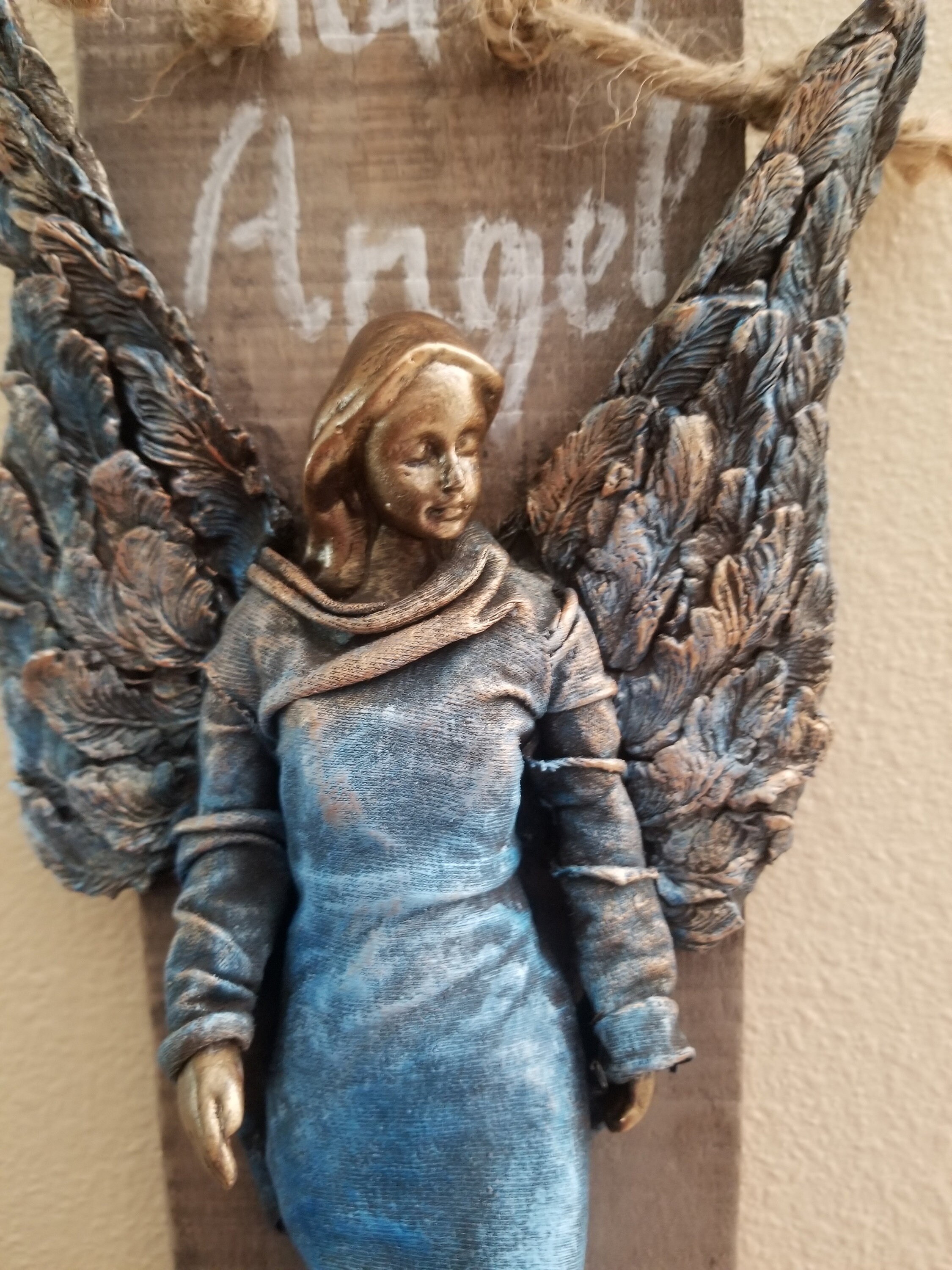 Blue Angel on Reclaimed Cedar Wood Plank Powertex Angel on Wood ...