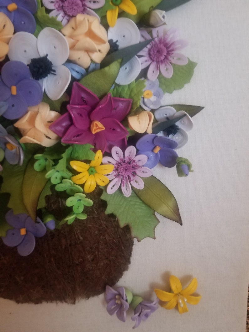 Quilling Art - Flower Bouquet in Basket - Wall Art - Paper Flowers ...